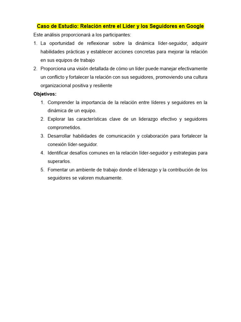 Caso Google Relación Entre El Líder y Los Seguidores PA | PDF ...