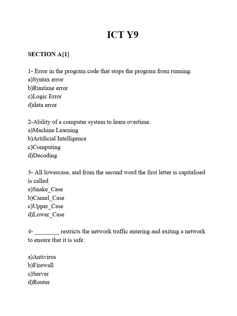 ICT Assesment First Term Papers-5 | PDF | Computer Network | Bit