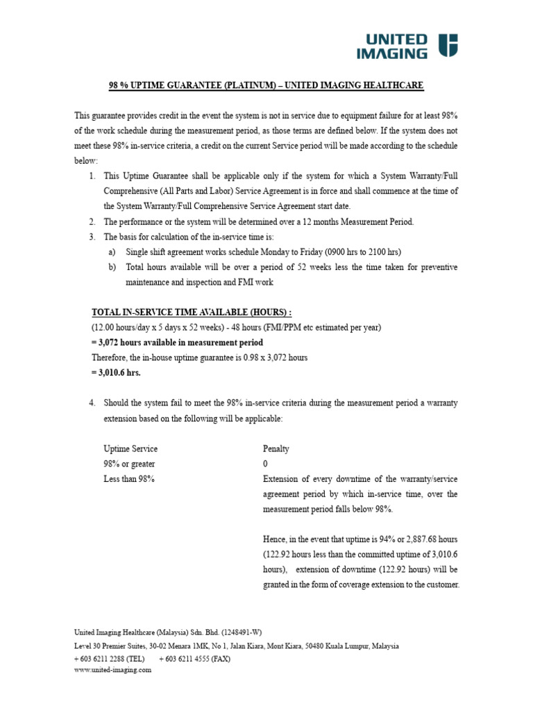 98% Uptime Guarantee Letter | PDF