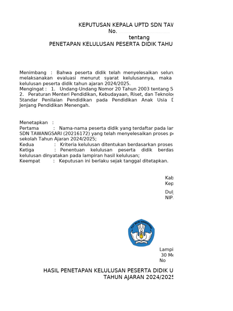 SK Penetapan Kelulusan | PDF