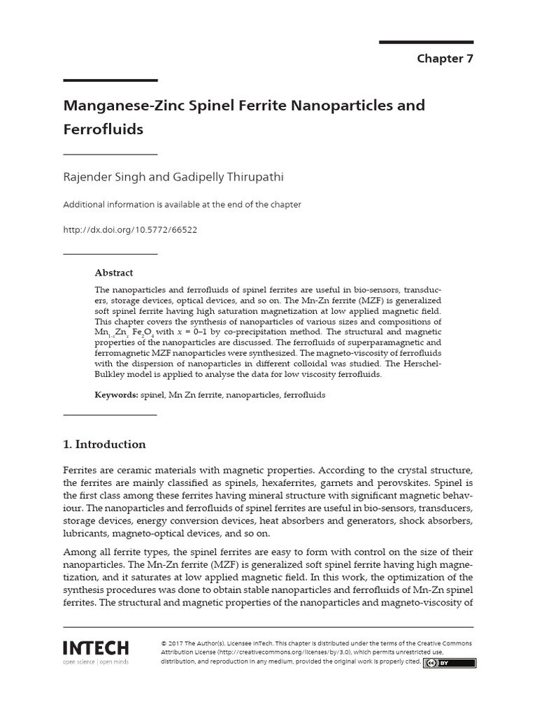 Manganese-Zinc Spinel Ferrite Nanoparticles and ferrofluids | PDF | Nanoparticle | Crystal Structure