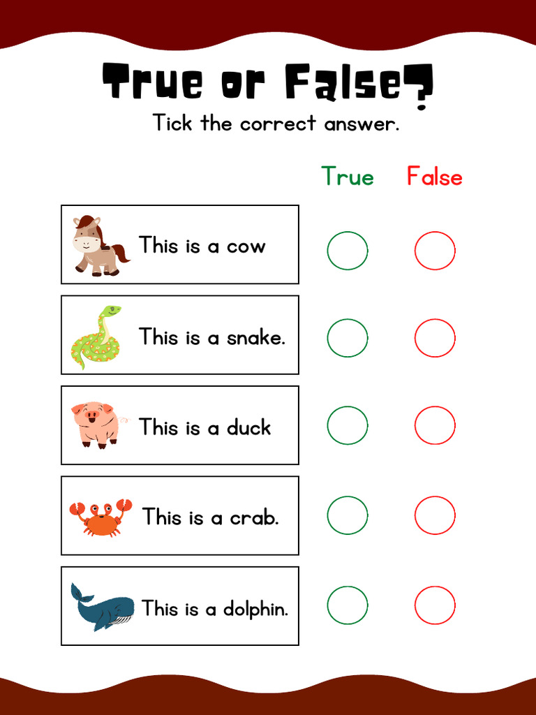 True or False Simple Sentence Worksheet | PDF