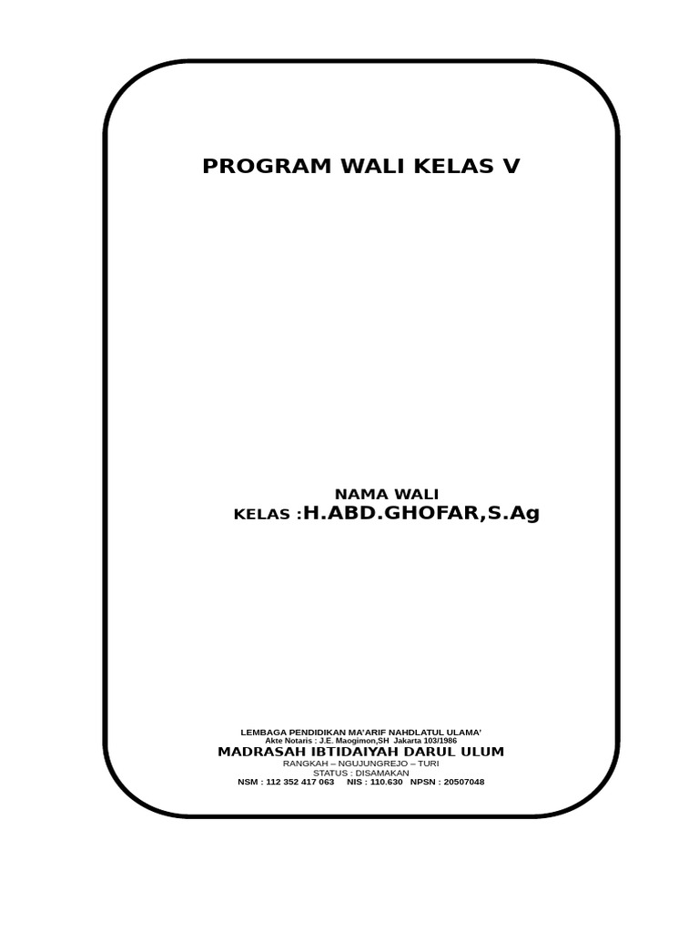 Program Wali Kelas V Baru | PDF