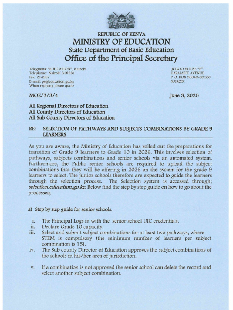 Selection of Pathways and Subject Combination of Grade 9 | PDF