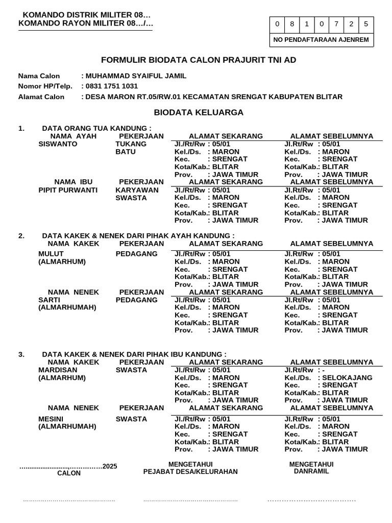 Biodata CLN Ramil-1 | PDF