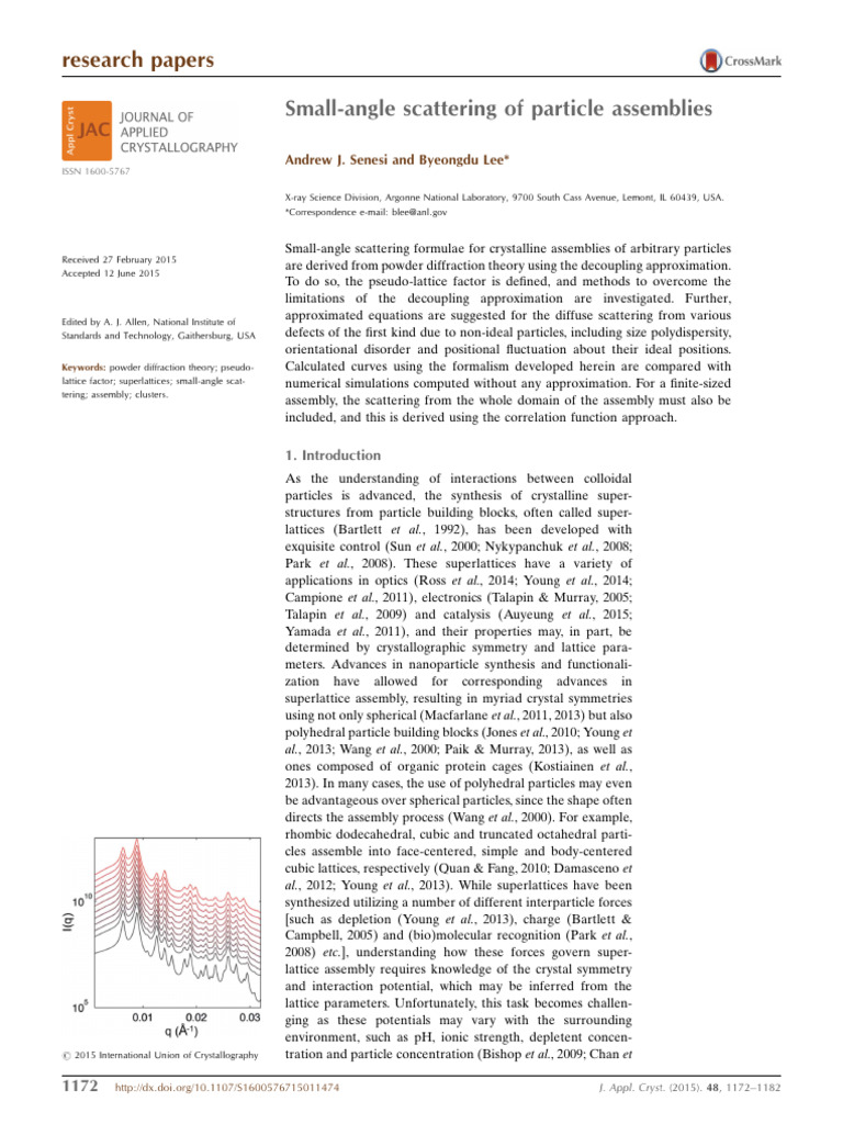 Small-Angle Scattering of Particle Assemblies | PDF | Scattering ...