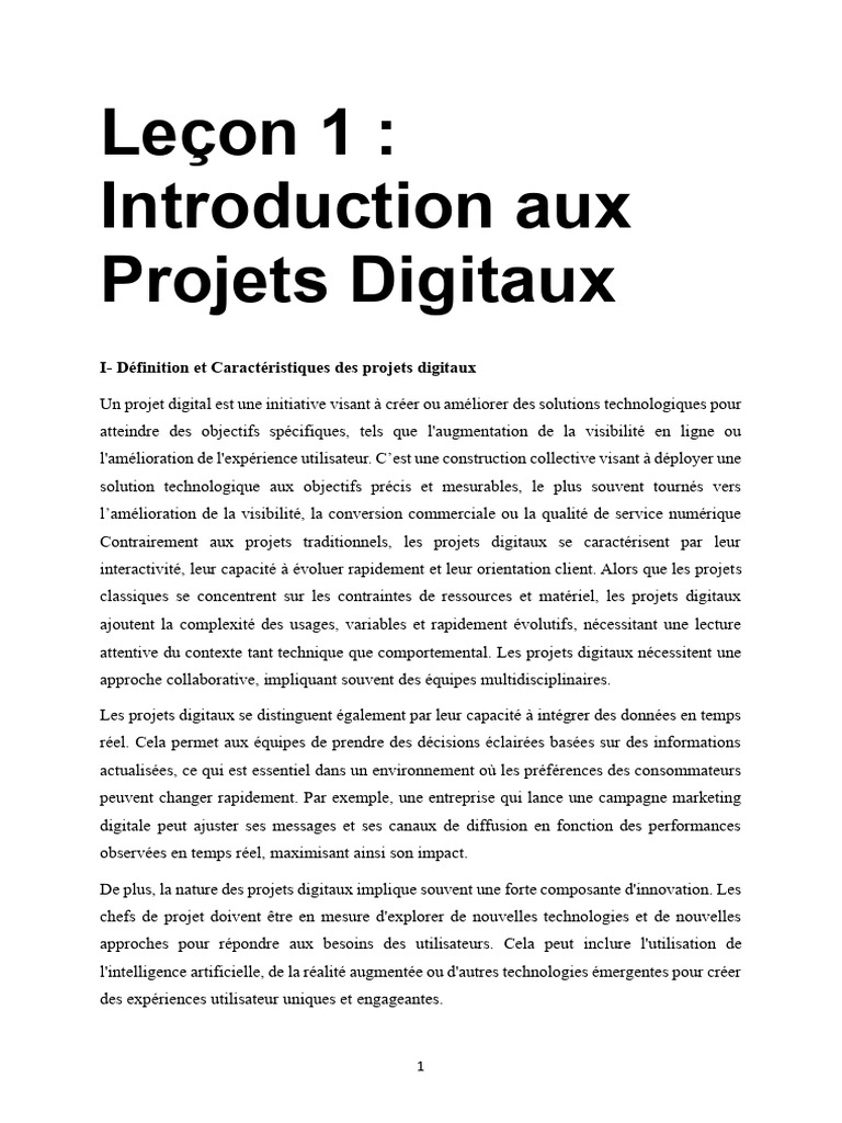 Introduction aux Projets Digitaux | PDF | Commercialisation | Gestion ...