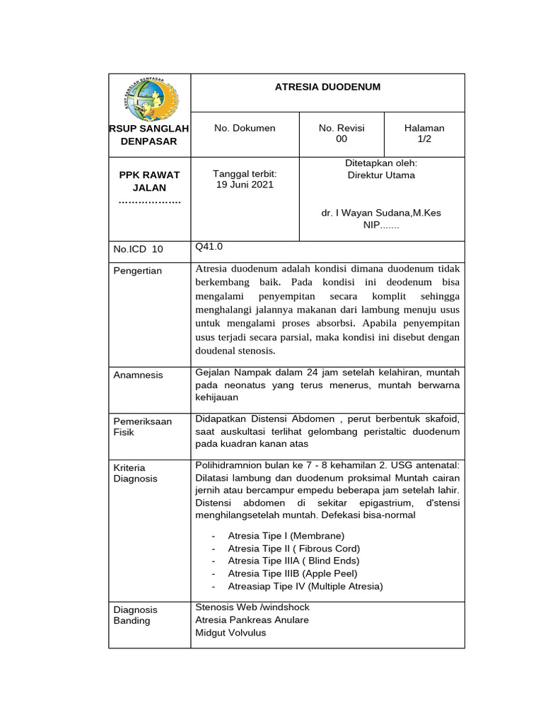 Format PPK Atresia Duodenum | PDF