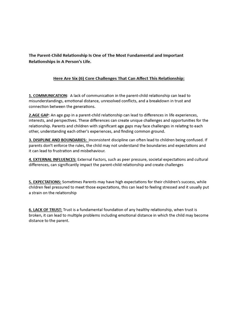 Parent-Child Here Are Six (6) - Core Challenges Affecting This ...