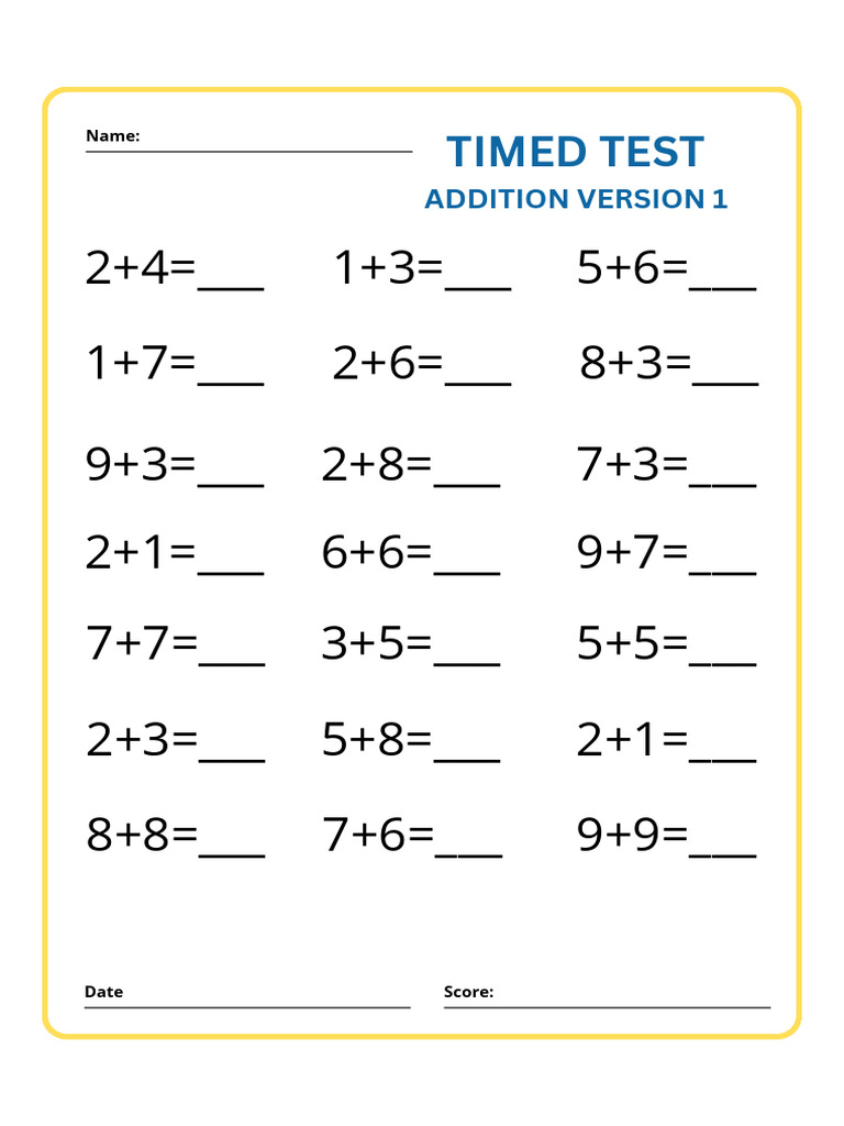 Addition Timed Test Math Worksheet | PDF