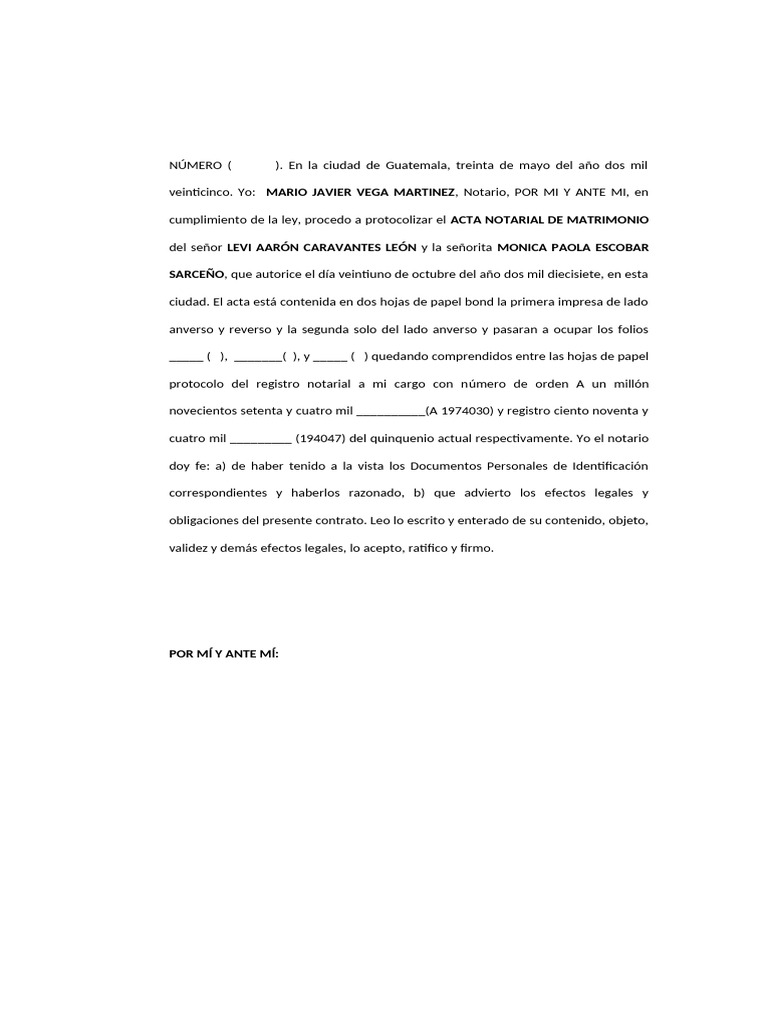 Numero Escrituras Publicas Protocolizacion de Actas Notraiales de Matrimonio | PDF | Derecho ...