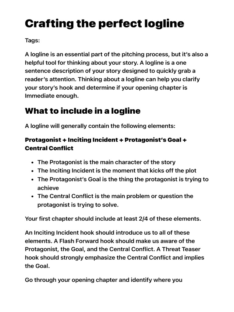 Crafting The Perfect Logline - Wattpad Creators | PDF