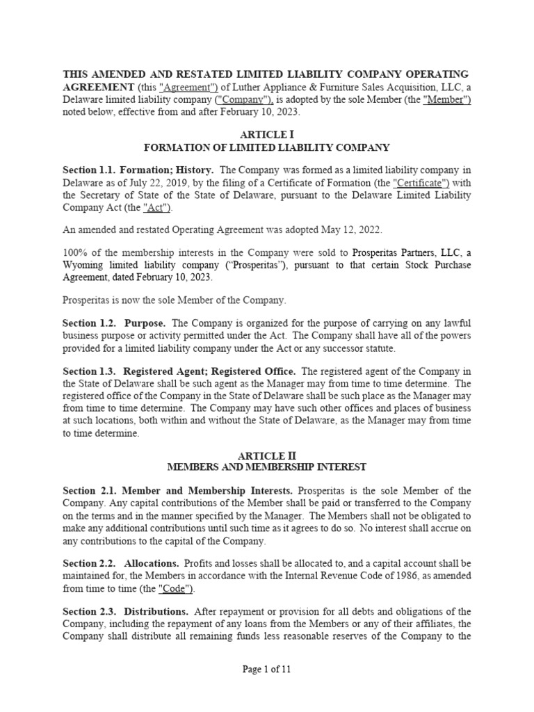 LUTH - Operating Agreement - Amended - 2023 M02 D10 | PDF | Indemnity | Limited Liability Company