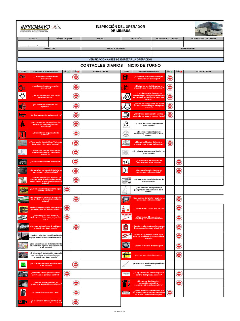 Check List de Seguridad Minibus - Trans Personal | PDF | Neumático ...