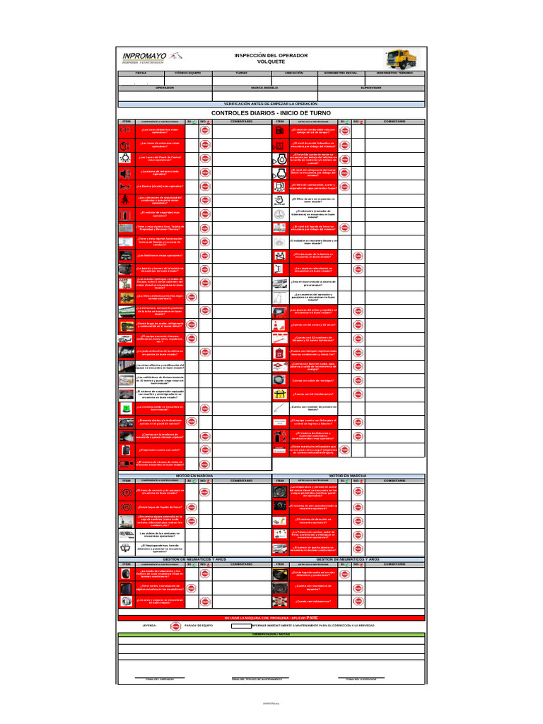 Check List de Seguridad VOLQUETE | PDF | Neumático | Tecnologías ...