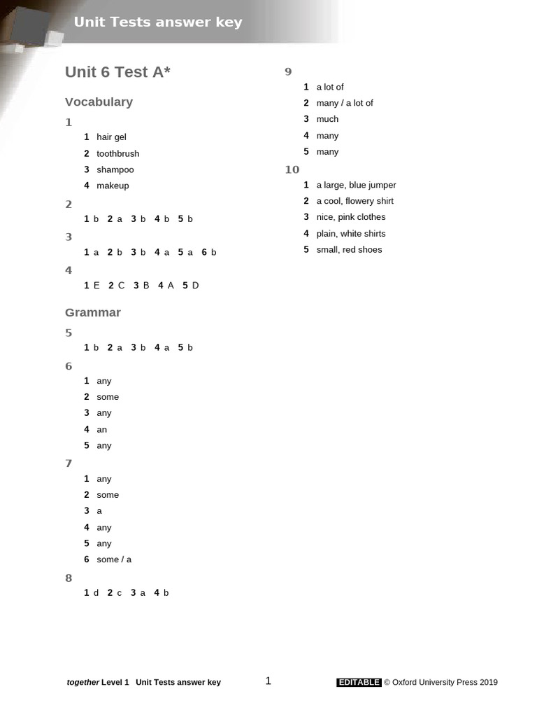 Together 1 Unit6 Answerkey | PDF | Fashion | Clothing