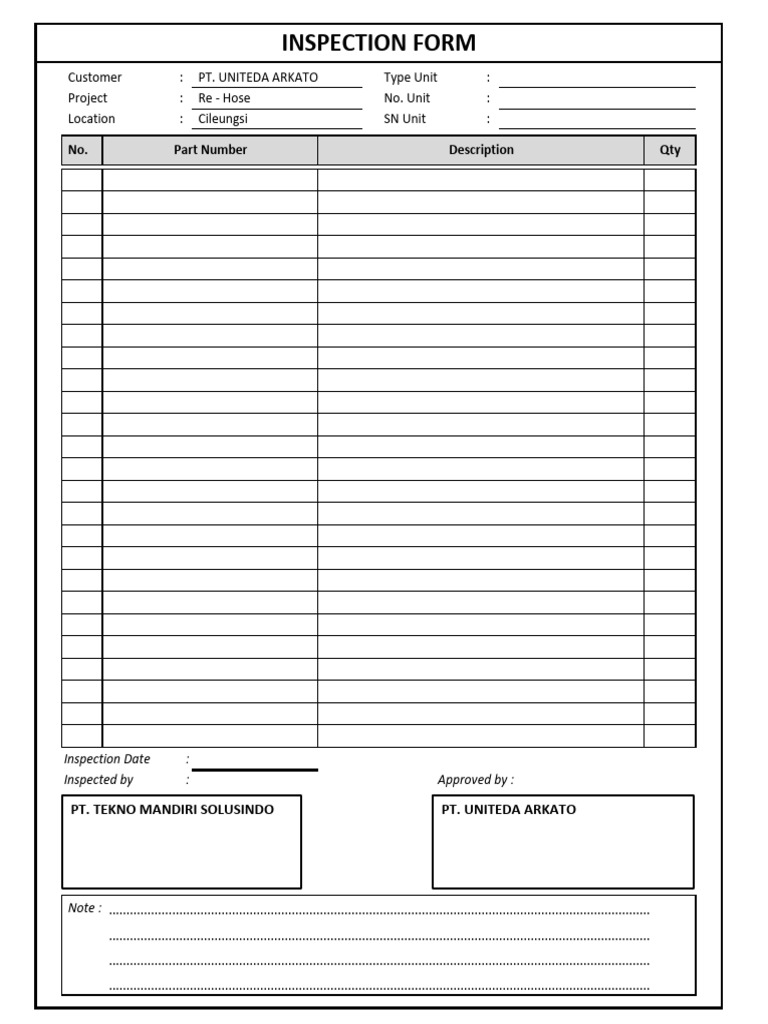 Cileungsi Project Inspection Form | PDF