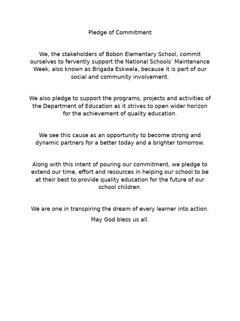 Brigada Eskwela Pledge of Commitment | PDF