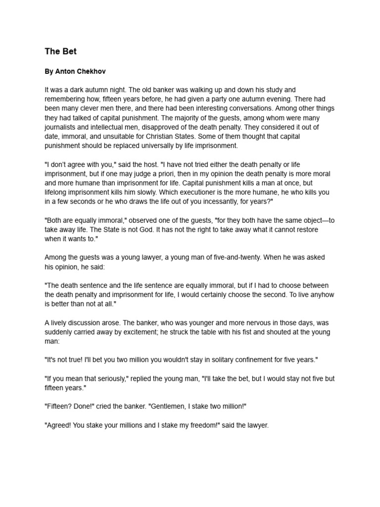 THE BET by Anton Chekhov | PDF | Capital Punishment