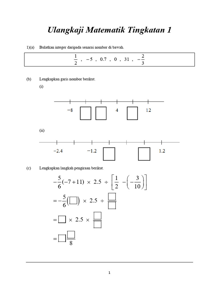 Ulangkaji Math Bab 1-5 Tingkatan 1 | PDF