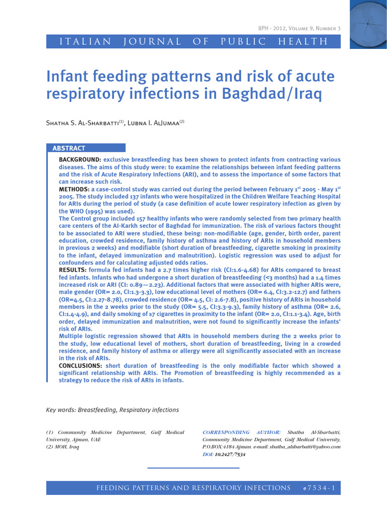 Infant Feeding Patterns and Risk of Acute Respiratory Infections in ...