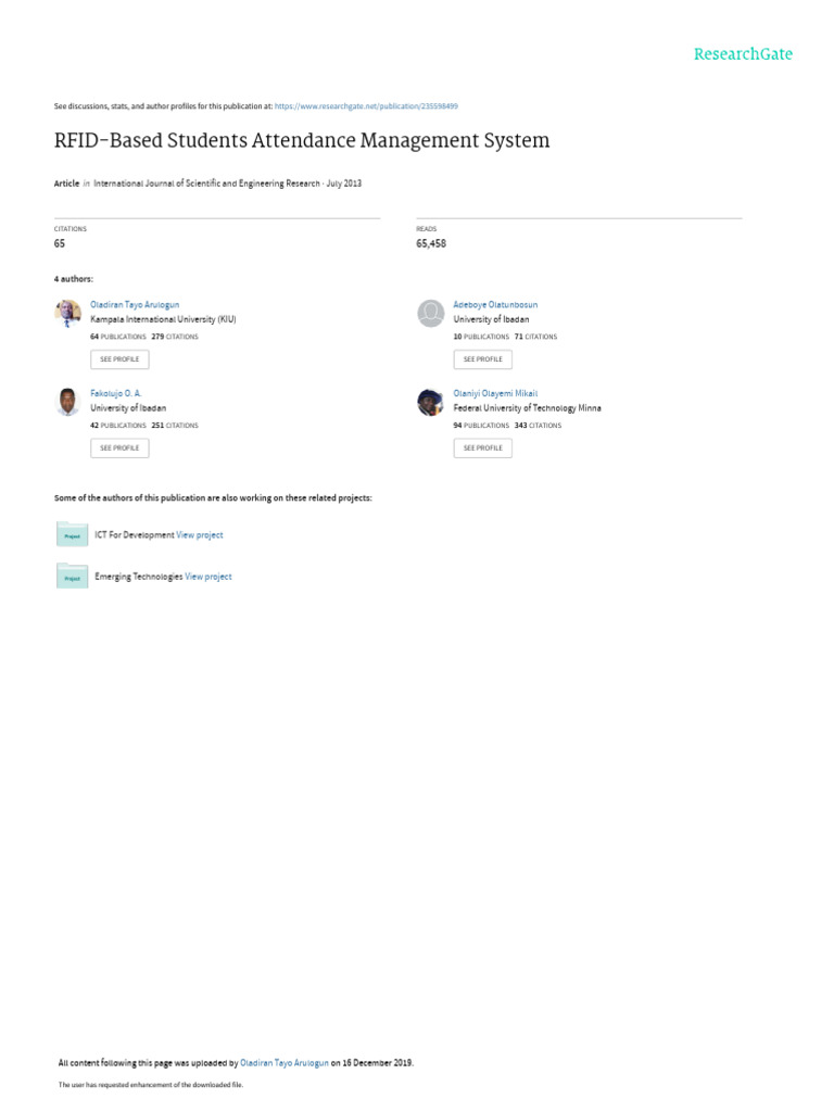HCI RFID Based Student Attendance Management System | PDF | Radio ...