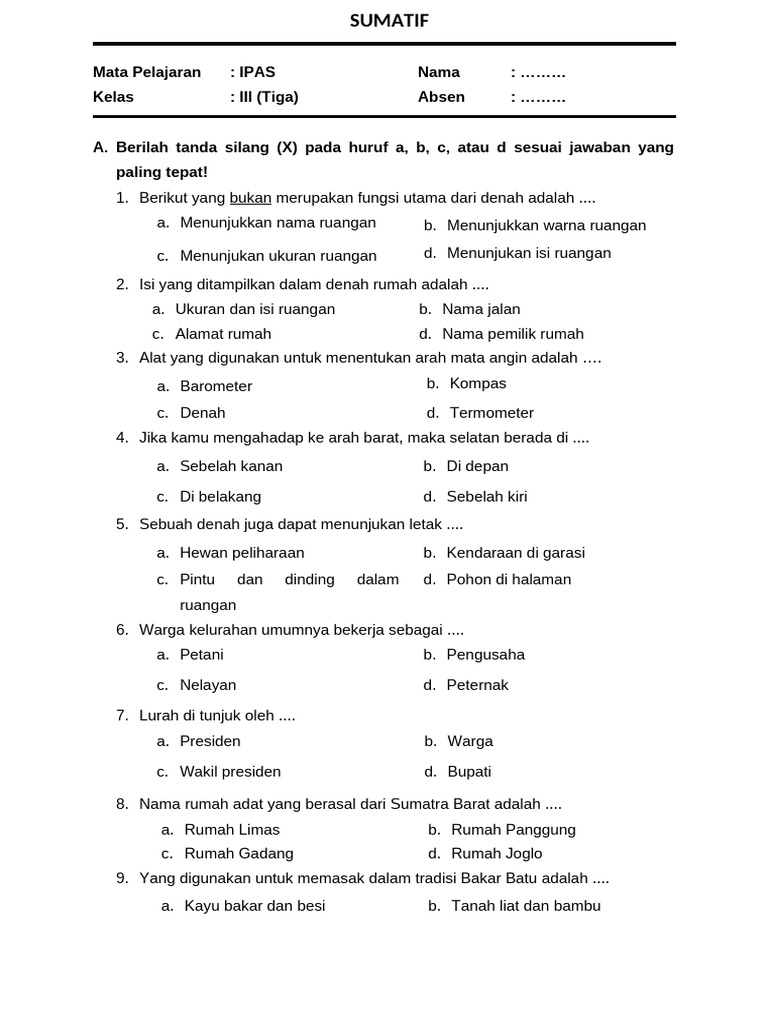 Naskah Soal SAT IPAS Kls 3 | PDF
