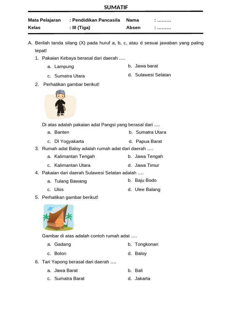 Naskah Soal SAT Pend. Pancasila Kls 3 | PDF