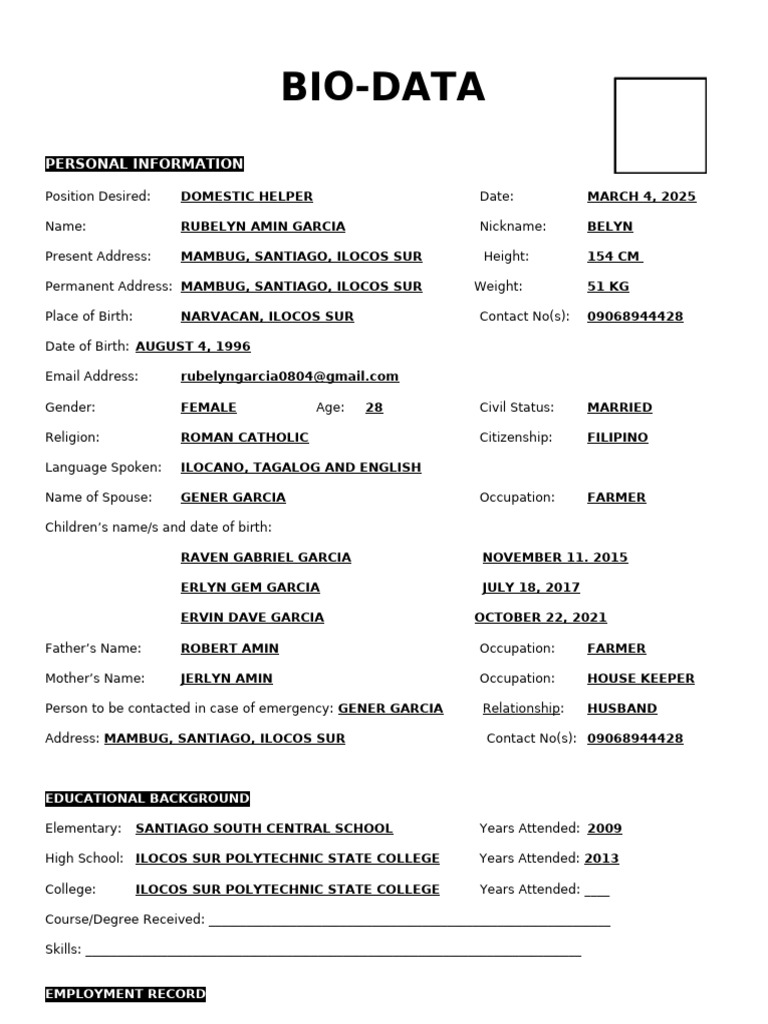 Biodata Template Philippines | PDF | Philippines