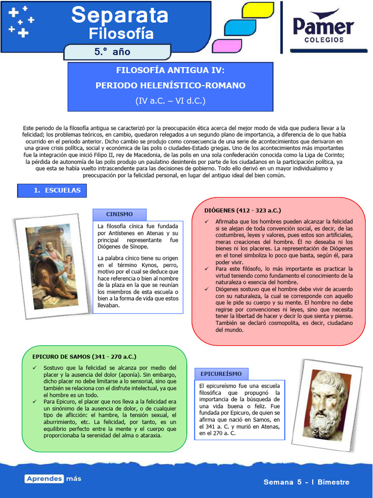 Separata - 5.°año - SEM5 - FIL-PSI - I BIM | PDF | Estoicismo | neoplatonismo
