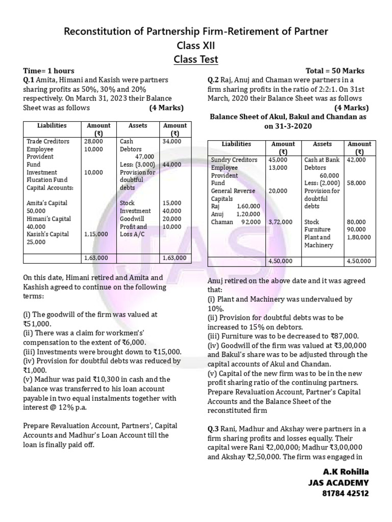 5. Retriment of Partner Test | PDF | Balance Sheet | Goodwill (Accounting)