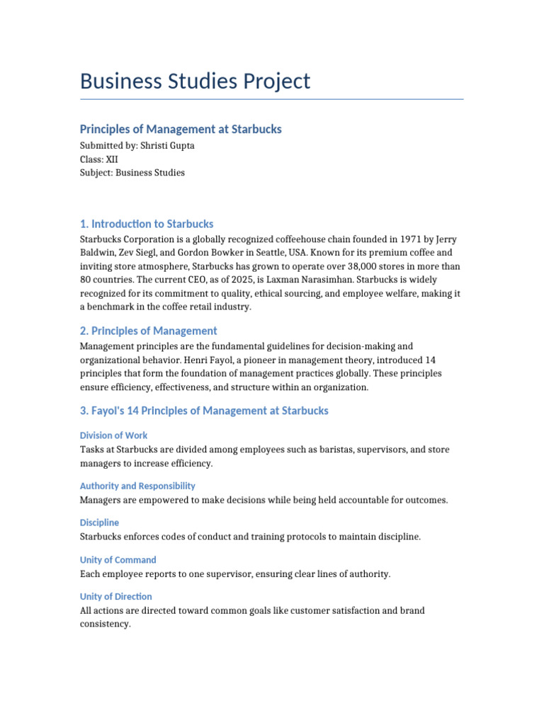 Starbucks Management Project Part1 | PDF