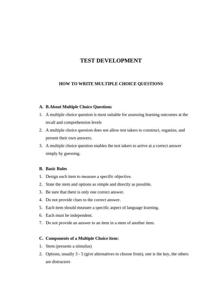 How To Write Reading Test and Multiple Choice Test Questions | PDF ...
