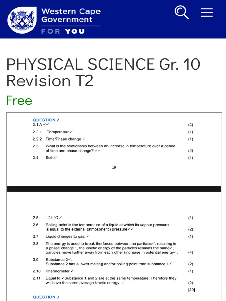 Physical Science Gr. 10 Revision t2 Wced Eportal | PDF
