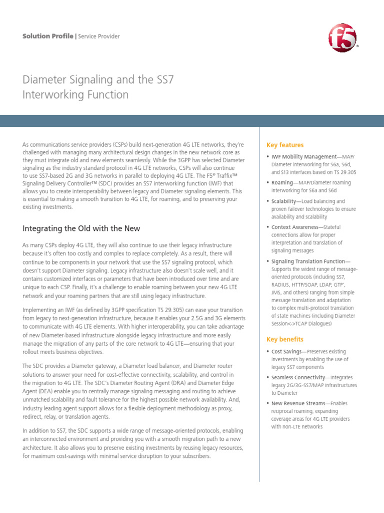 F5 Ss7 Diameter Interworking Solution Profile | PDF | 4 G | Computer Network