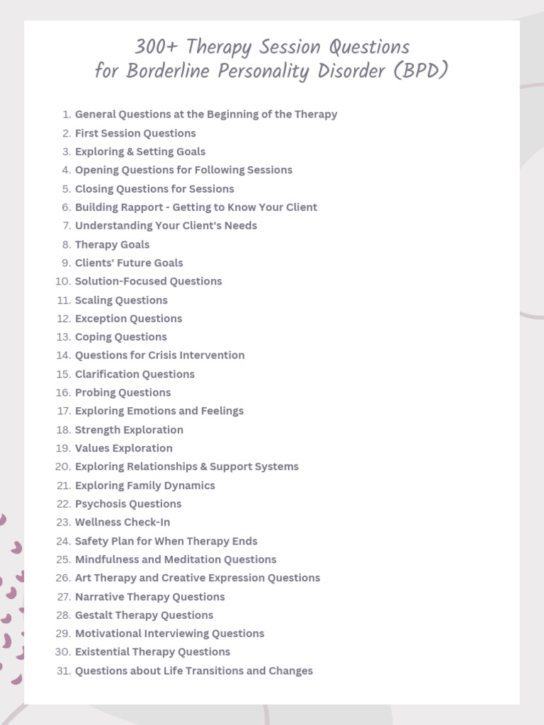 300+ Therapy Questions for BPD | PDF | Emotions | Borderline ...