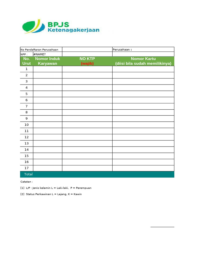 Contoh Formulir F2A BPJS Ketenagakerjaan | PDF