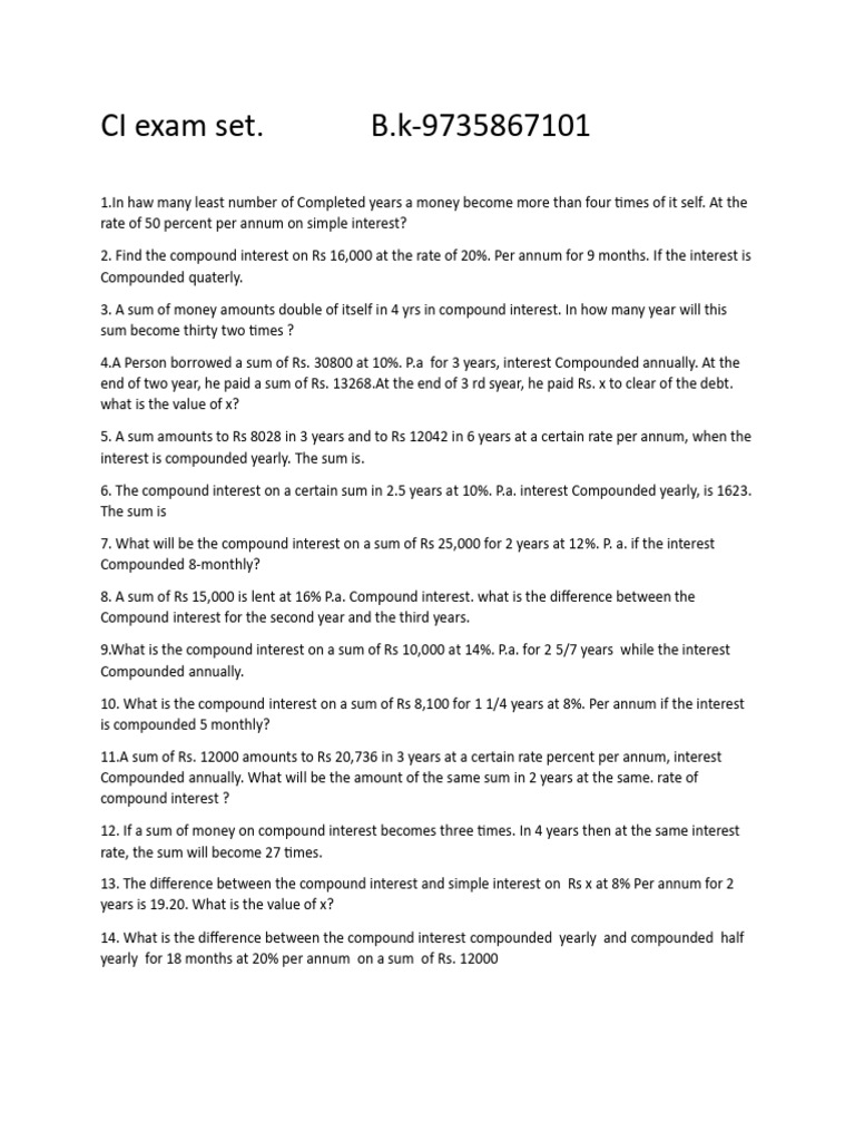 Compound Interest Exam Set | PDF