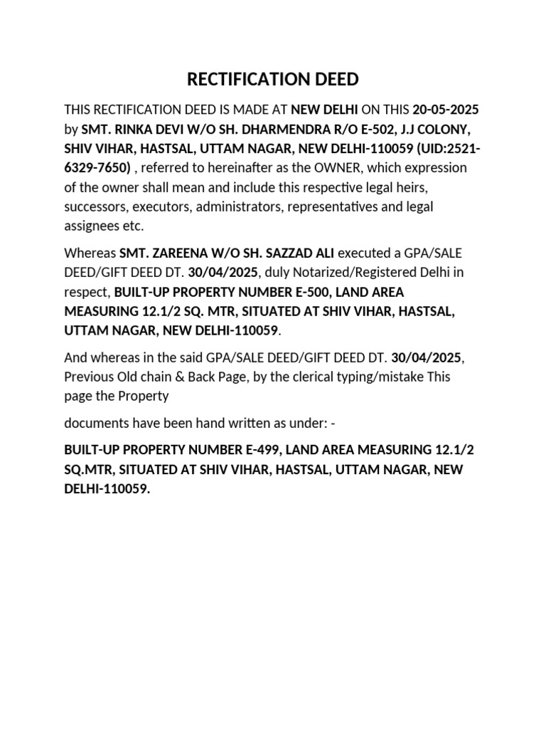 Rectification Deed | PDF
