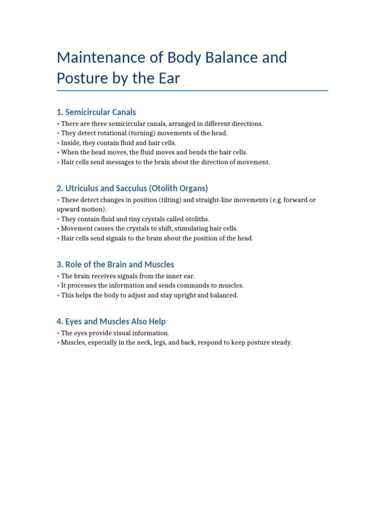 Maintenance of Body Balance by The Ear | PDF