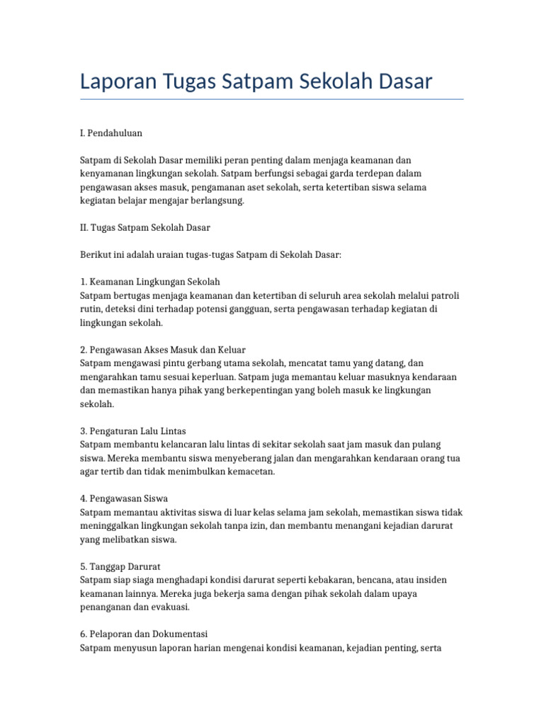 Laporan Tugas Satpam Sekolah Dasar | PDF