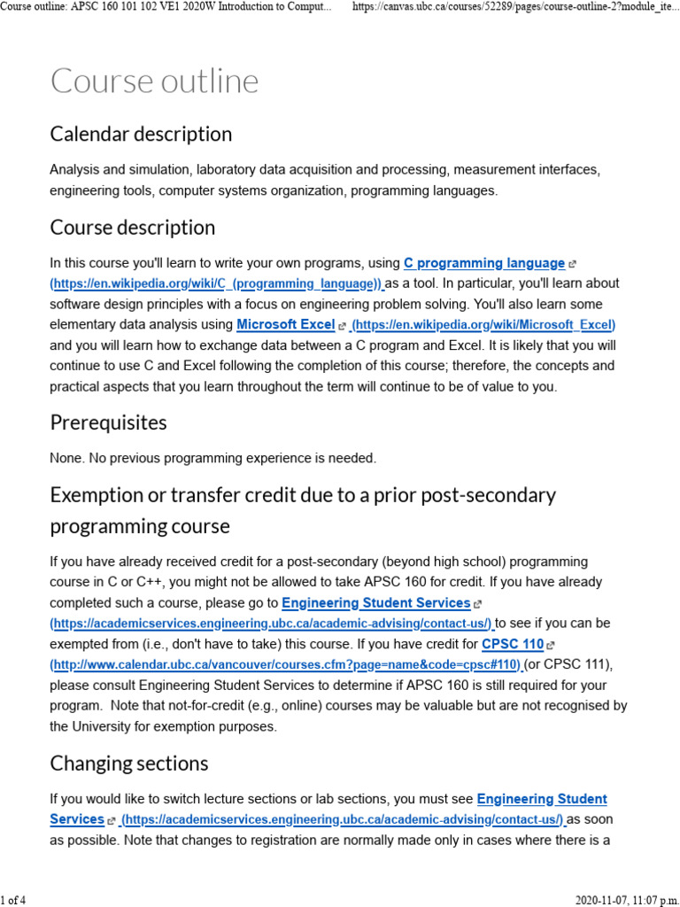 APSC 160 Course Outline and Syllabus | PDF | Academic Integrity ...