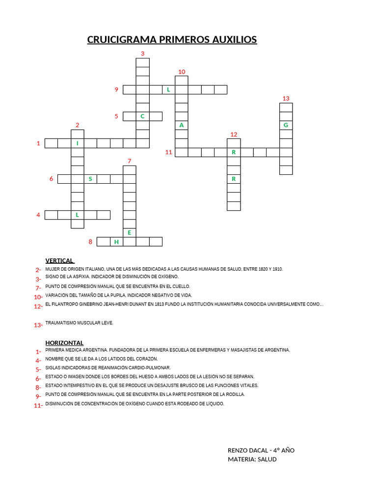Crucigrama Salud | PDF