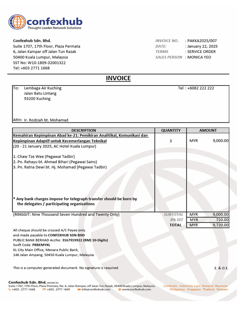 PAKKA2025 - Invoice 007 - Lembaga Air Kuching (1) - 1 | PDF