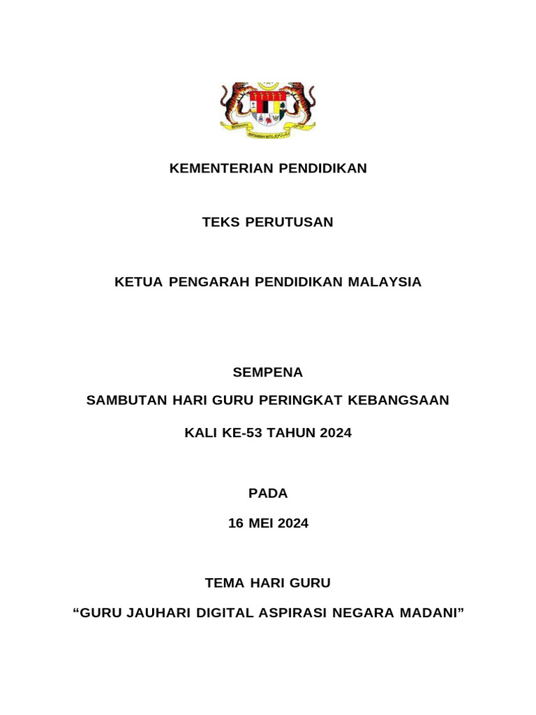 Perutusan Hari Guru 2024 KPM | PDF