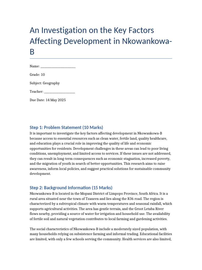 Nkowankowa B Research Project Part3 | PDF | Agriculture | Infrastructure