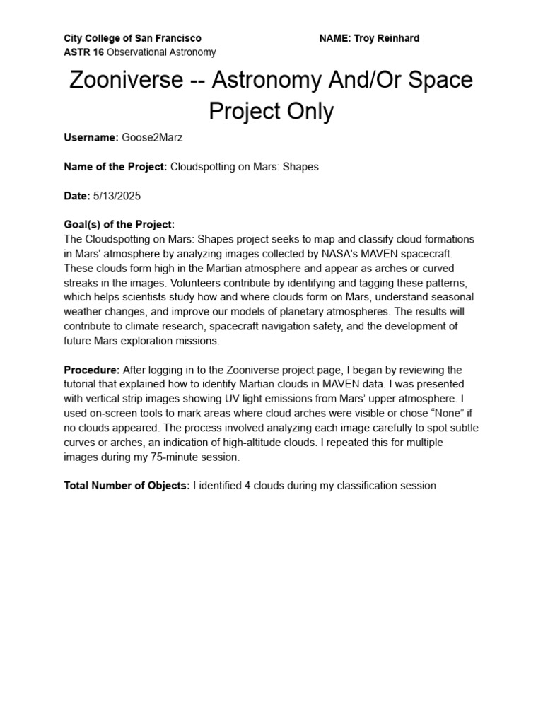 Troy Reinhard Zooniverse-Project | PDF | Mars | Cloud