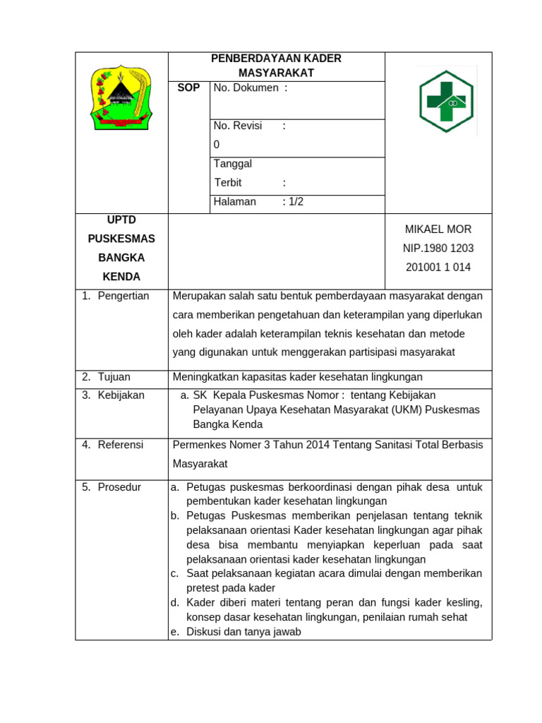 Sop Pembinaan Kader Print | PDF