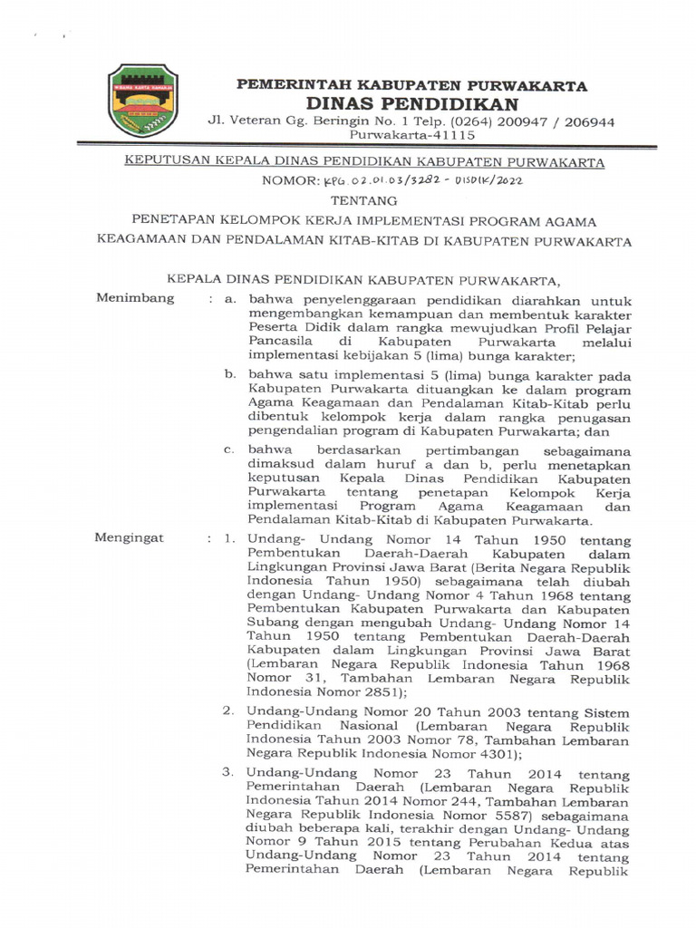 SK Pokja Implementasi Program AKPK | PDF