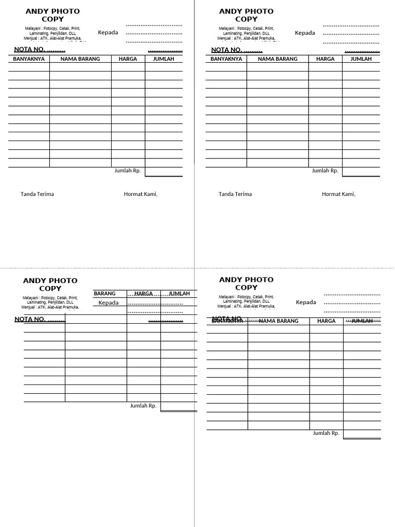 Nota Transaksi Andy Photo Copy | PDF